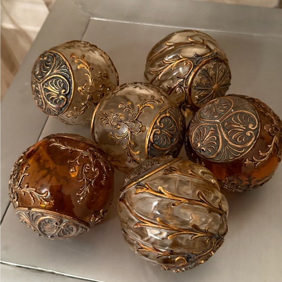 Holiday | Elegant Antique Gold Amber And Teal Decorative Orbs | Poshmark
